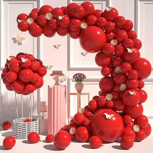 CUTEUP Red Balloons Garland Arch Kit - 154 pcs 5/10/12/18 Red Inch Different Sizes Premium Party Latex Balloons excellent for Birthday Party Baby Shower Wedding Decorations