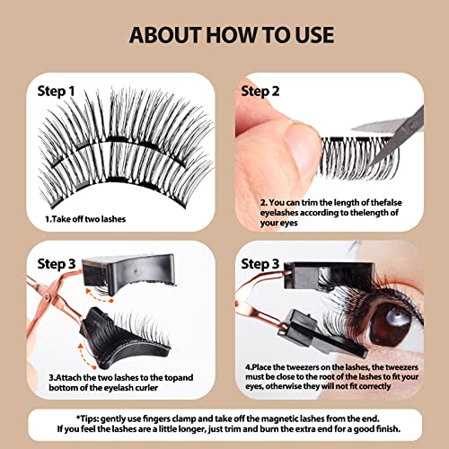 Dual Magnetic Eyelashes, Magnets False Eyelashes NO Eyeliner or Glue Needed, Natural Lashes 3D Effect Fake Eyelashes 2 Pairs Pack with Tweezers