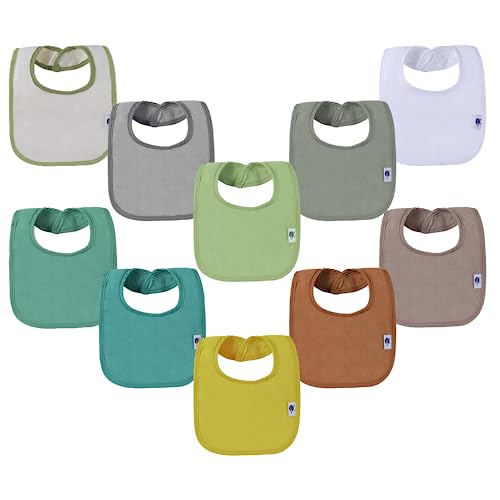 SPINFOX 10 Pack Waterproof Baby Bibs Unisex Cotton Terry Drool Bib, Solid Blank Infant Feeding Bibs, Newborn Bibs for Baby Girl and Boy - Neutral