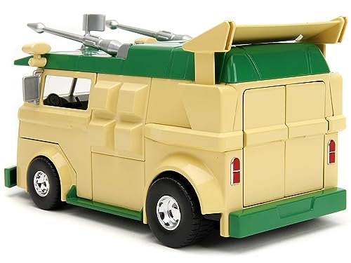 Party Wagon Green and Beige and Donatello Diecast Figure TMNT Hollywood Rides Series Diecast Model by Jada 34529