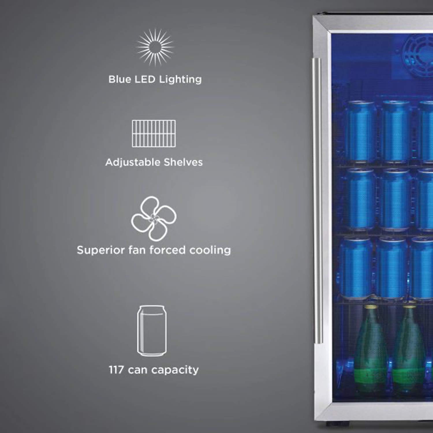 Danby DBC117A2BSSDD-6 18" Stainless Steel Beverage Center with 117 Can Capacity, 3.1 cu. ft. Capacity, Blue LED Lighting and Door Lock, in Stainless Steel