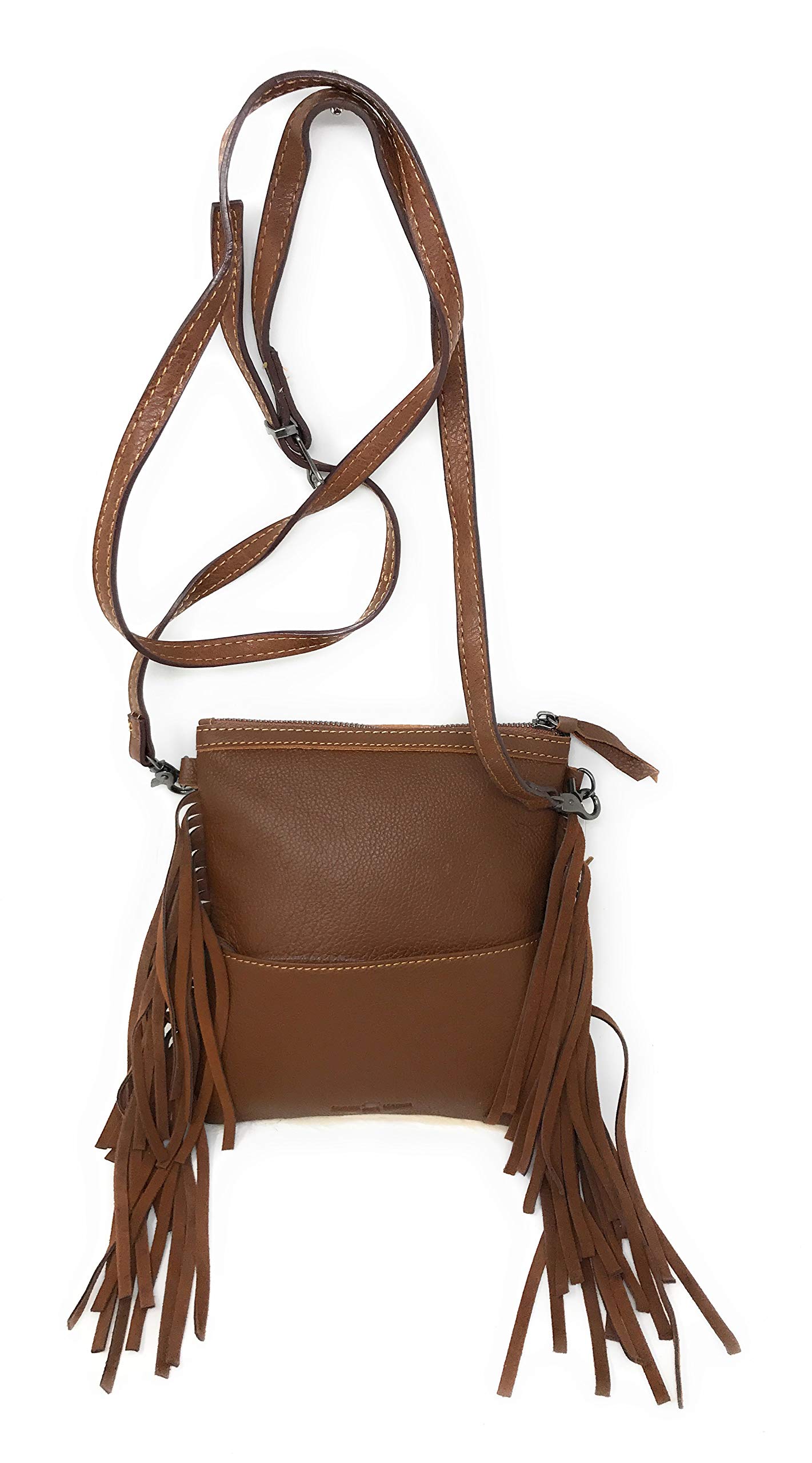 Western Genuine Tool Leather Cowhide Fur Fringe Womens Crossbody Bag in 3 Colors (Brown)