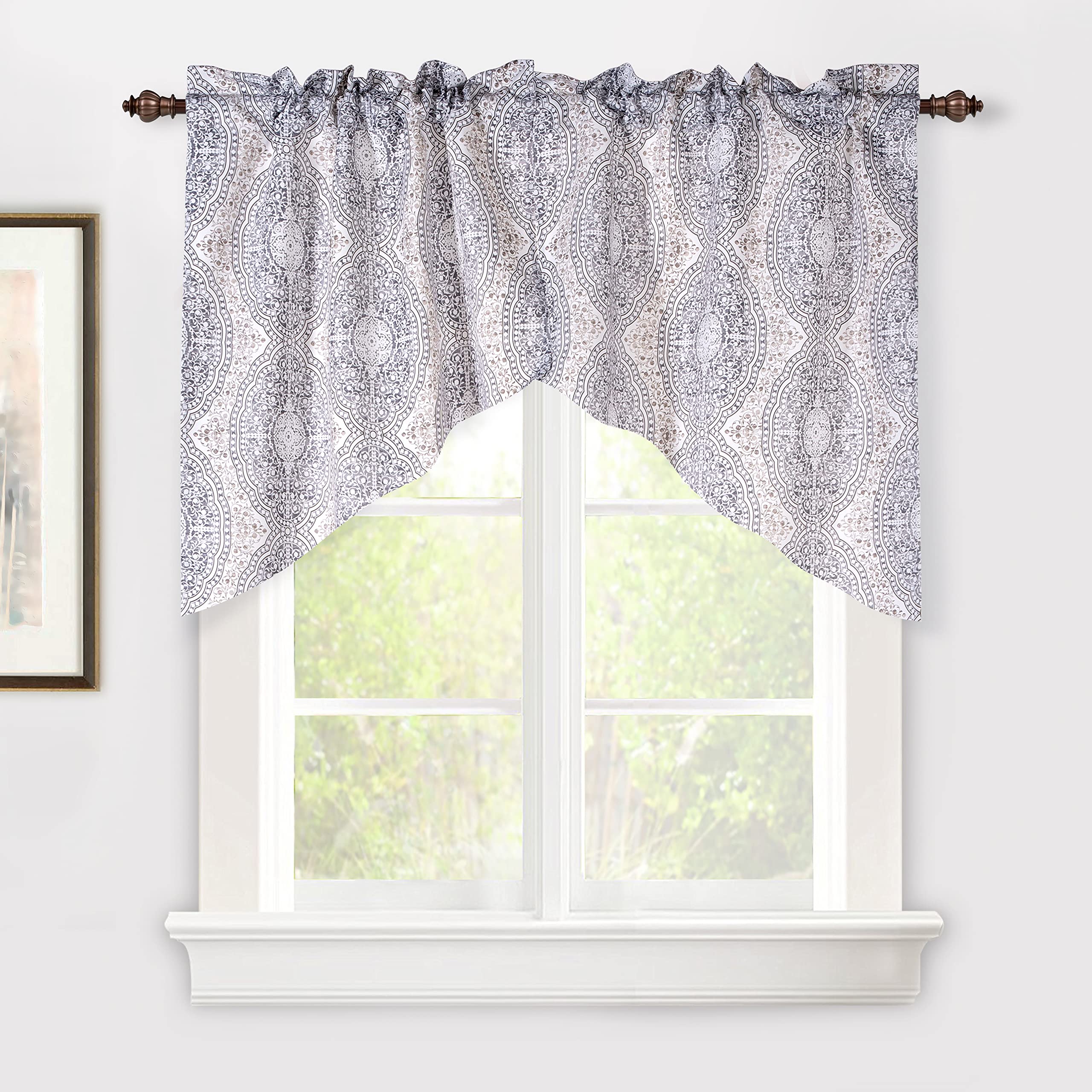 DriftAway Emily Medallion Floral Pattern Energy Saving Thermal Insulated Blackout Window Curtain Valance Grommet 2 Layers Pair 52 Inch by 18 Inch Navy Blue
