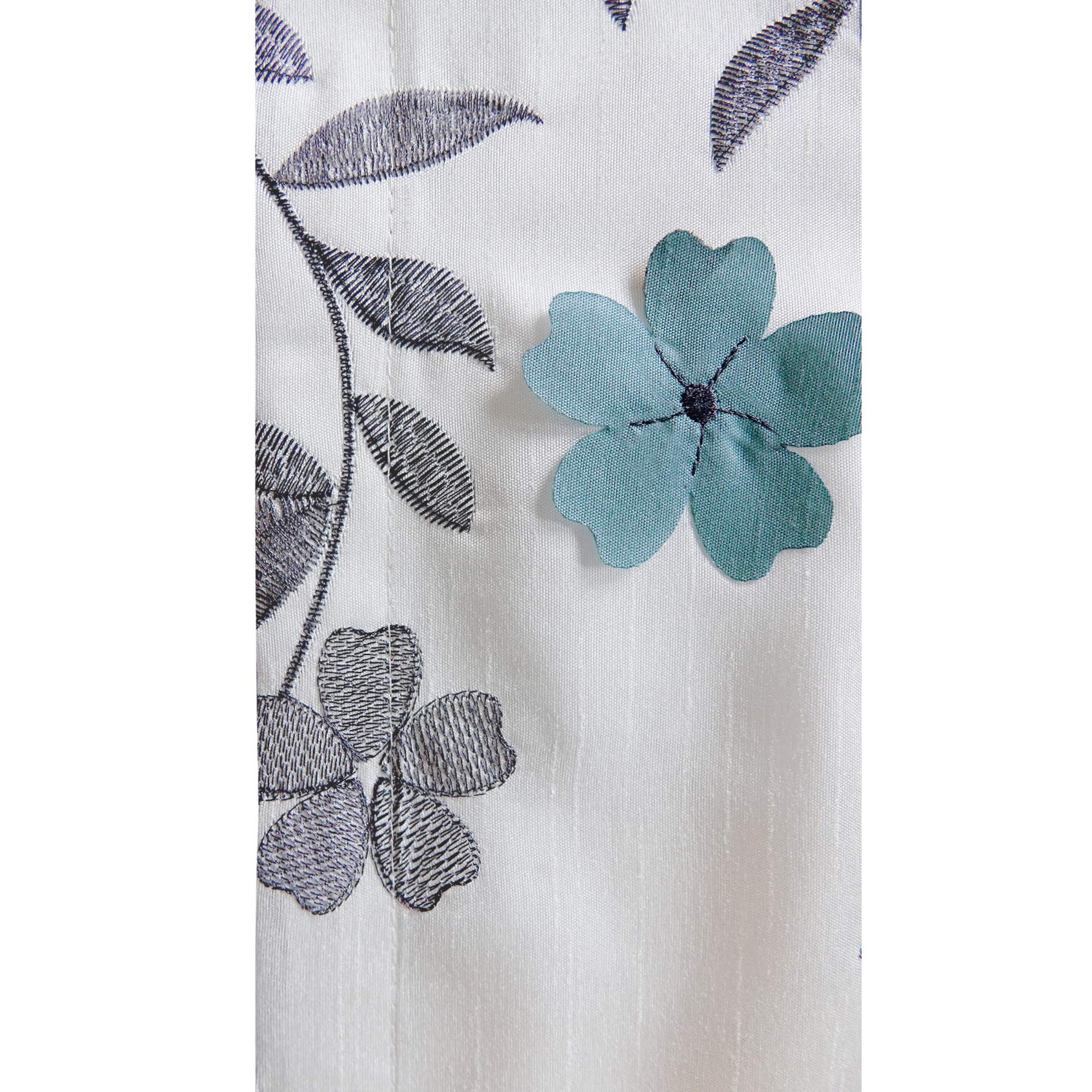 DriftAway Isabella Faux Silk Embroidered Kitchen Swag Valance Embroidered Crafted Flower 2 Pack 60 Inch by 18 Inch Plus 1.5 Inch Header Ivory Blue