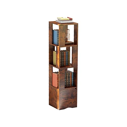 MIN WIN 4-Tier Storage Shelf Unit with Cabinet,Modern Bookcase Storage Cabinet Bookshelf, Tall Retro Wooden Book Shelf Free Standing Floor Cabinet for Small Spaces Home Office Corner Storage,Antique