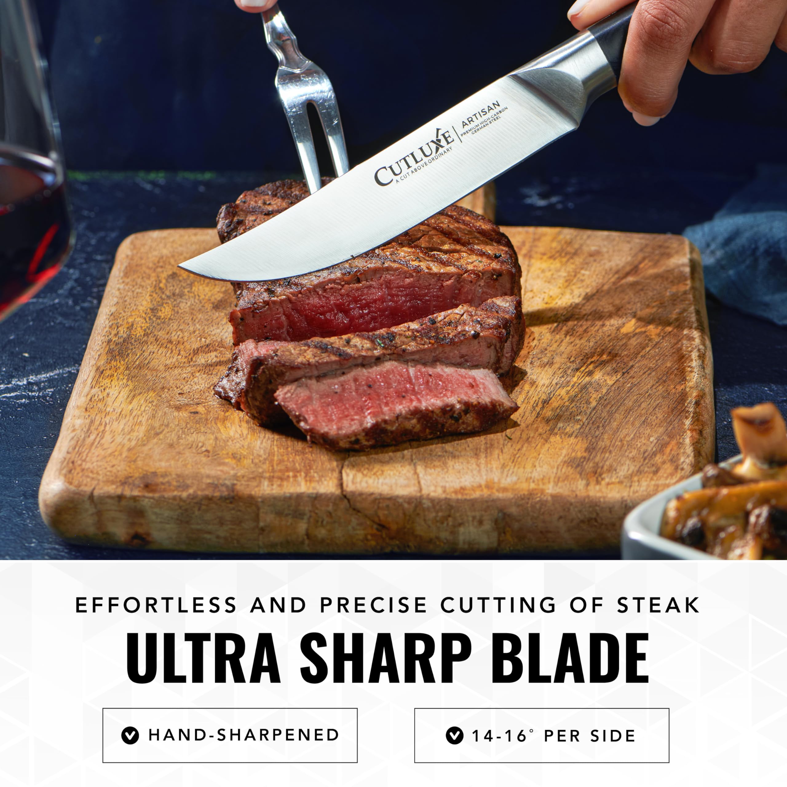 Cutluxe Steak Knives Set of 4, Straight Edge Steak Knife Set – Forged High Carbon German Steel, Full Tang, Ergonomic Handle Design – Artisan Series