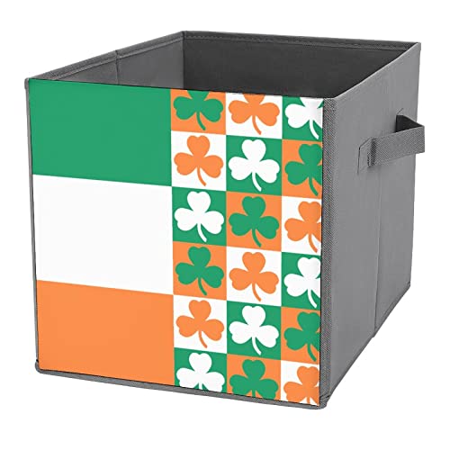 Ireland Flag Shamrock Clover Collapsible Storage Bins Basics Folding Fabric Storage Cubes Organizer Boxes with Handles
