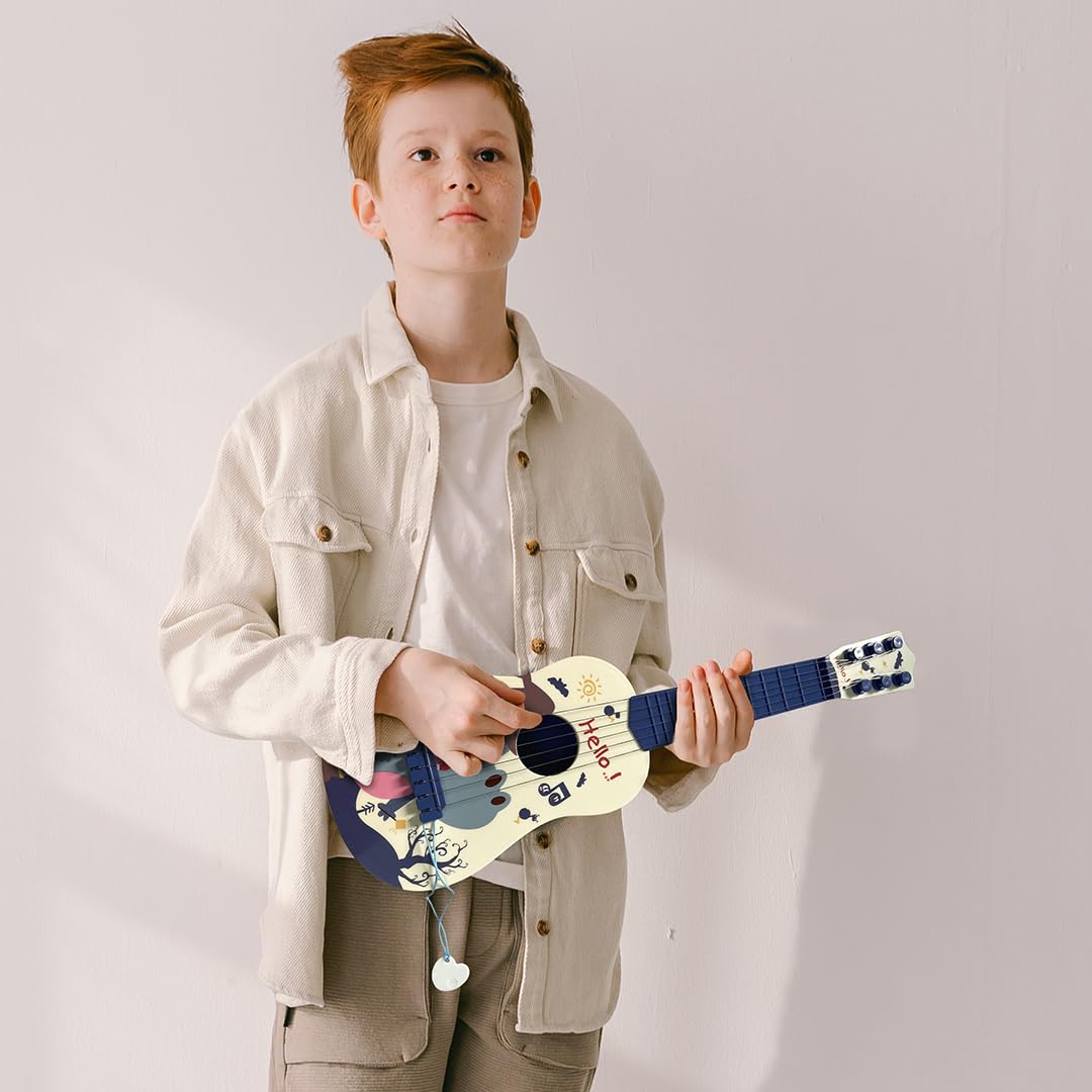 WEY&FLY Kids Toy Guitar 6 String, Baby Kids for Boys Cute Guitar Rhyme Developmental Musical Instrument Educational Toy Coco Guitar for Toddlers Blue