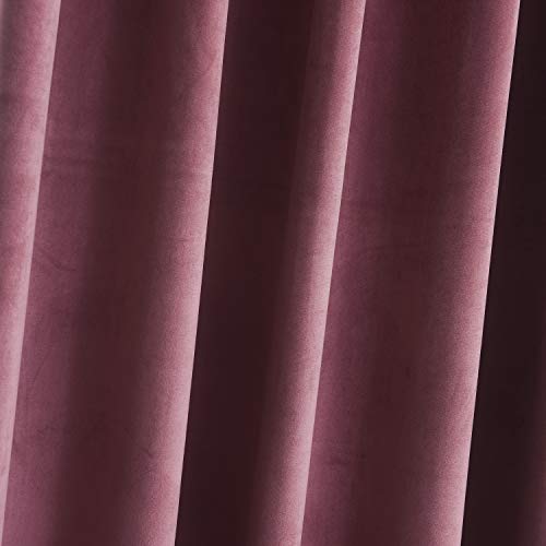 Roslynwood Home Decorative Velvet Curtains 52 inch Width for Bedroom Solid Soft Sunlight Block Window Curtain with Rod Pocket & Clip Rings Nursery, 2 Panels, 52W x 96L Inch, Dusty Rose