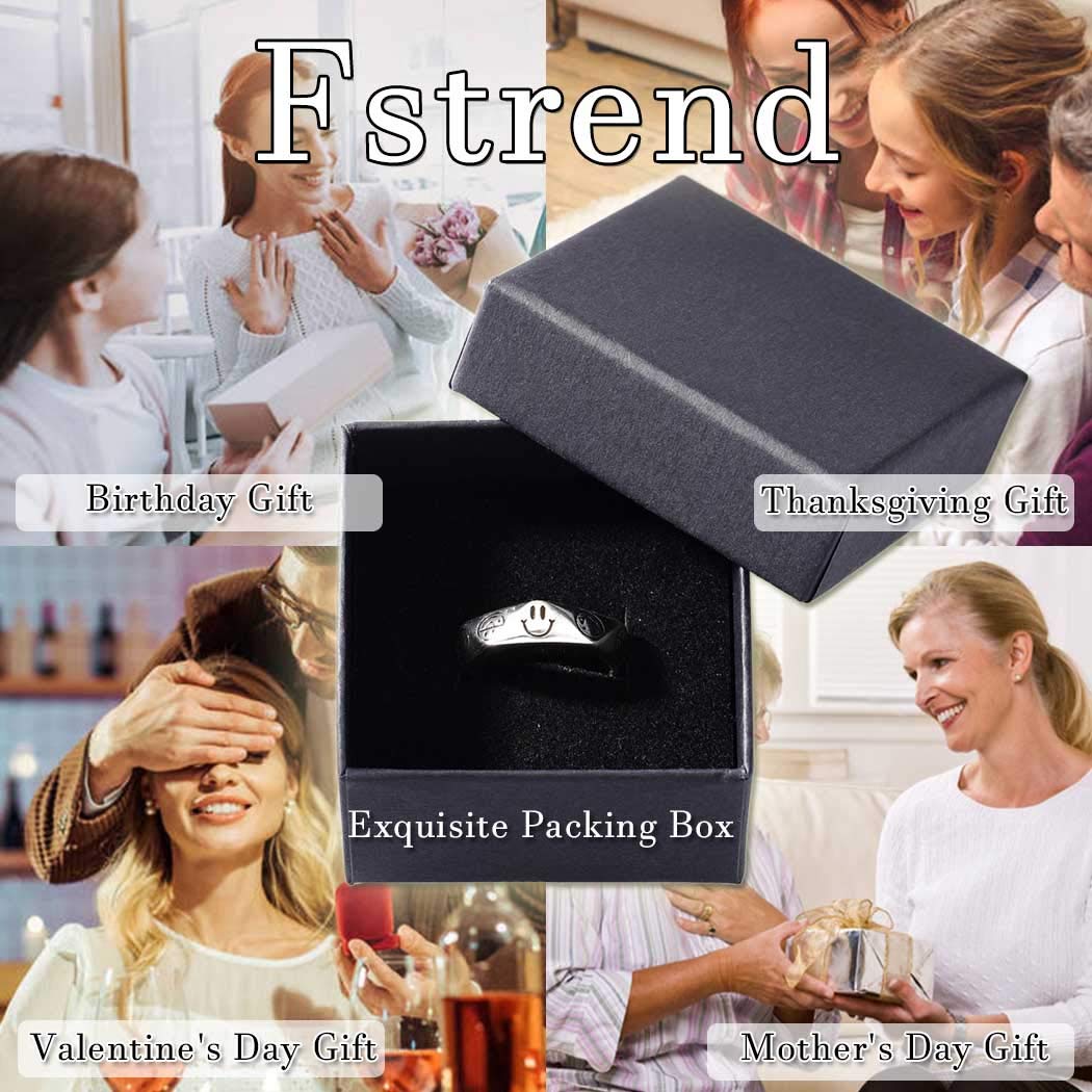 Fstrend Smily Face Ring Retro Silver Stainless Steel Rings Vintage Smiling Statement Band Adjustable Open Ring Jewelry for Women and Girls