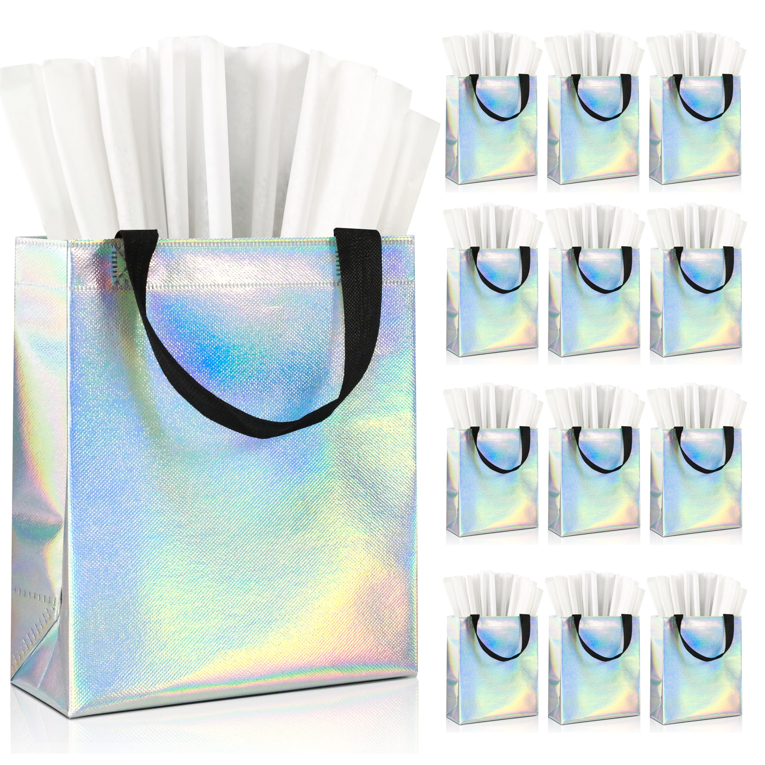 KeerxunBag 12pcs Reusable Gift Bags(Includes Tissue Paper) Gift bag with handle Birthdays Parties Holidays Weddings Medium 10x4x8in rainbow Gift Bags
