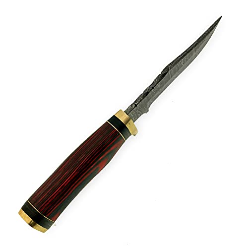 Custom Handmade Damascus Steel Hunting Knife/Skinning Knife SS-17452 (Red & Black Wood) (Red)
