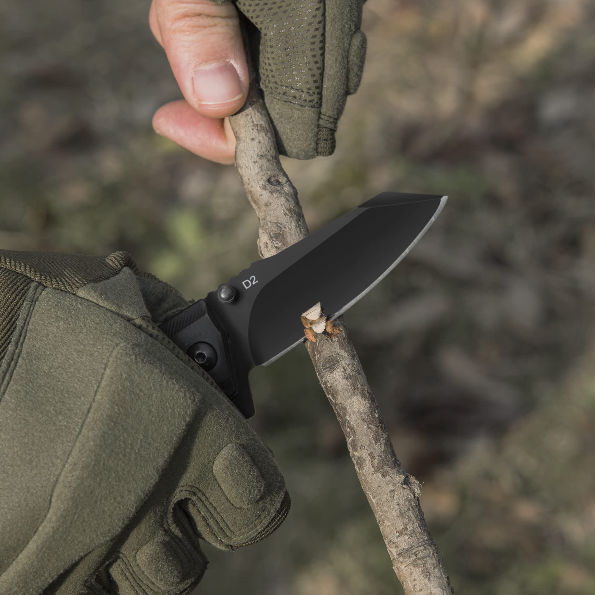 FLISSA Small Pocket Knife, 2-3/4" D2 Steel Blade, EDC Folding Knives, Ebony Wood Handle with Clip, Mini Knife with Liner Lock for Everyday Carry Camping Survival Hiking