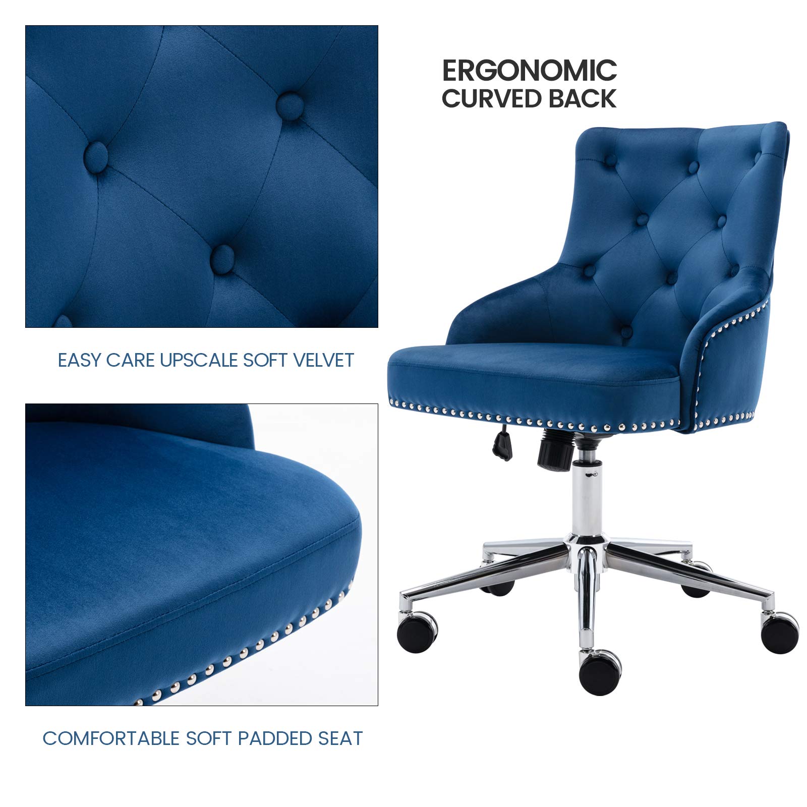 DMF Velvet Bar Stools Chairs with High Back Arms, Height Adjustable in Kitchen Dining Counter Room Fabric Barstools (1201-Sliver Base, Navy Blue)