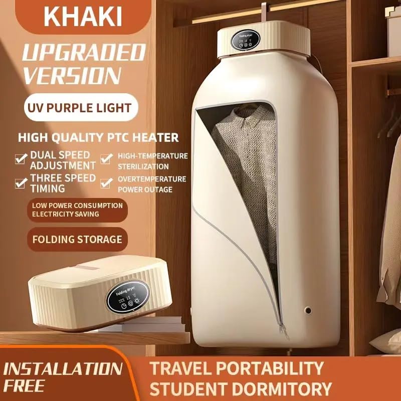 Portable Clothes Dryer, Compact Folding Electric Dryer for Small Spaces, Apartments, Travel, Dorms, RVs-Quick Drying Machine- Timer Settings.
