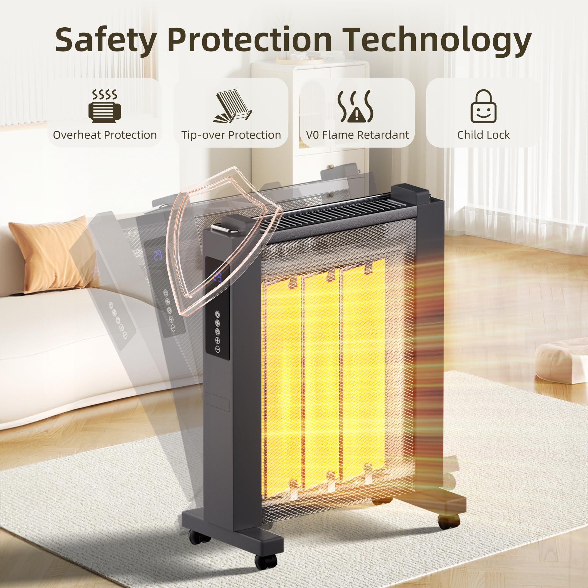 KEGIAN Space Heater,1500W Whole Room Heater for Indoor Use, Portable Electric Heater,Remote Control,12h Timer, Adjustable Thermostat, Convection Panel Heater for Large Room Office Garage (25 Inch)