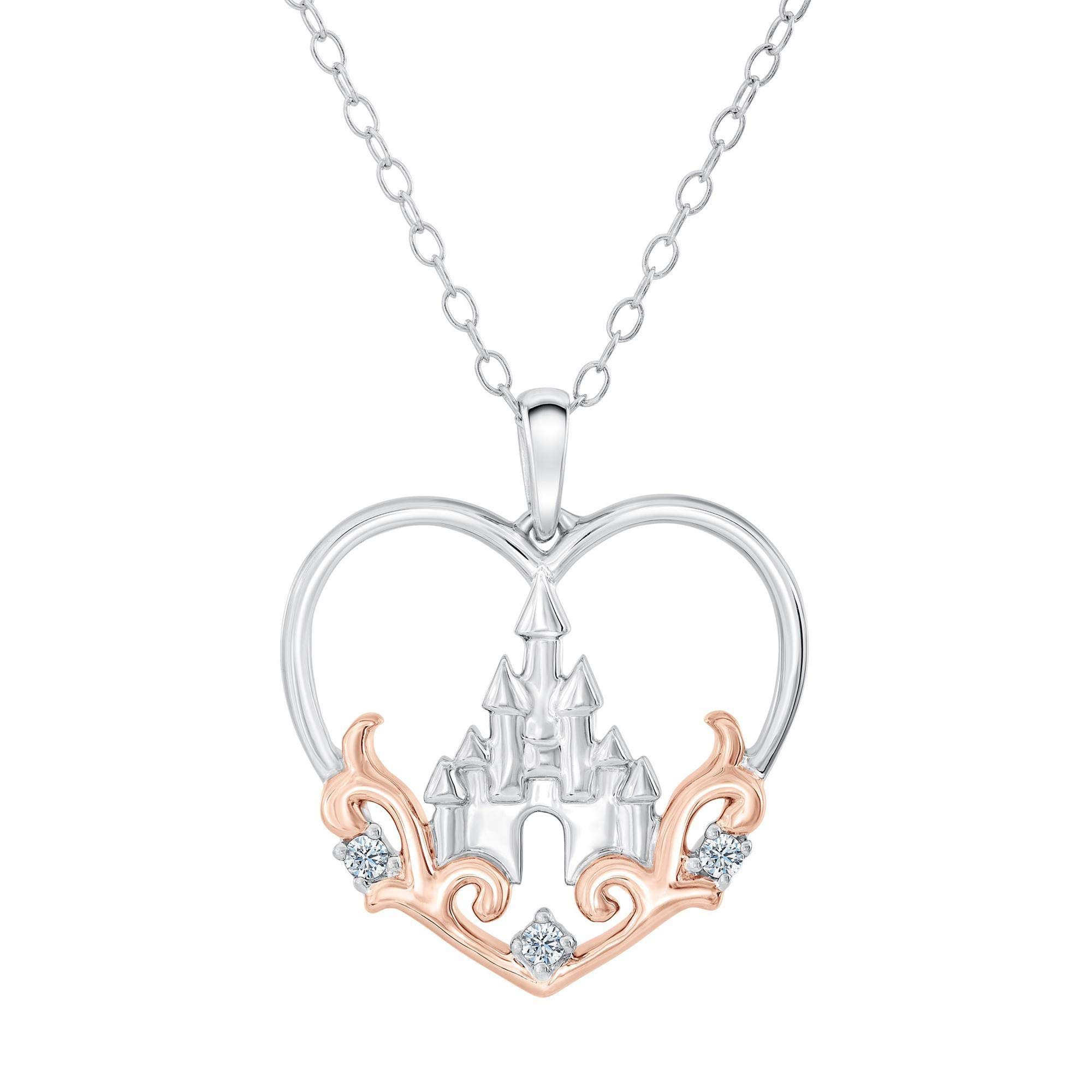 Disney Enchanted Princess Castle Diamond Heart Pendant 1/20ctw