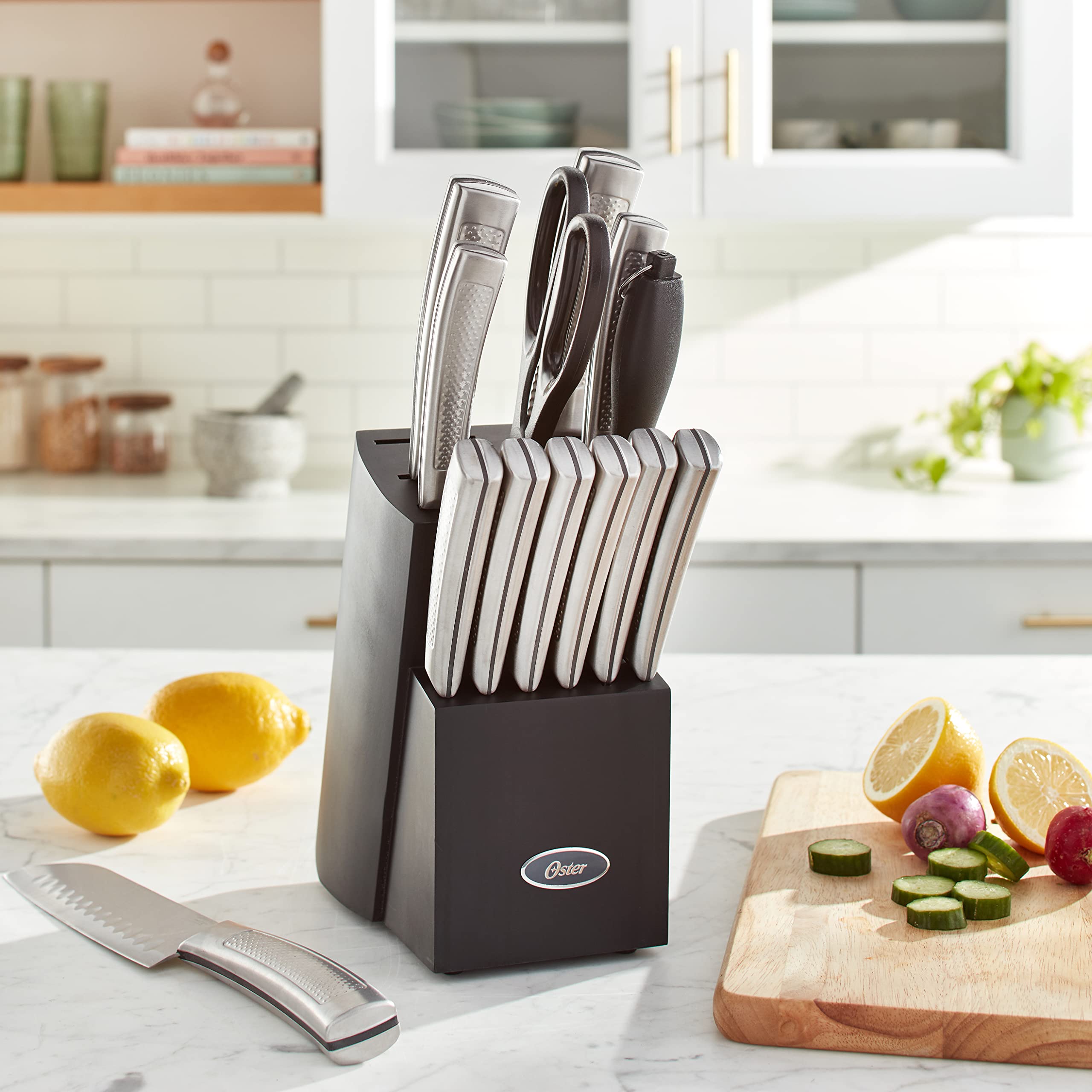 Oster Wellisford High-Carbon Stainless Steel Cutlery Set, 14-Piece, Black/Silver