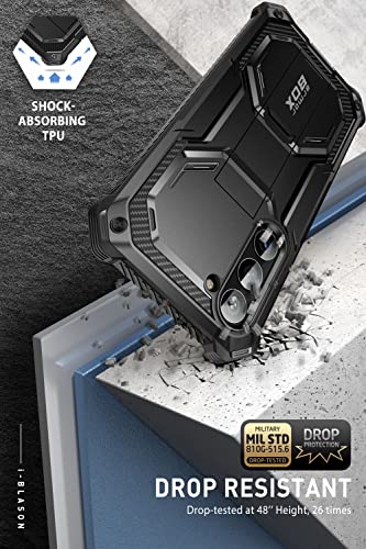 i-Blason Armorbox for Samsung Galaxy S23 Case with Built-in Screen Protector, [2 Front Frames] Full-Body Rugged Anti-Slip Bumper Case with Kickstand & Belt Clip Holster (Black)