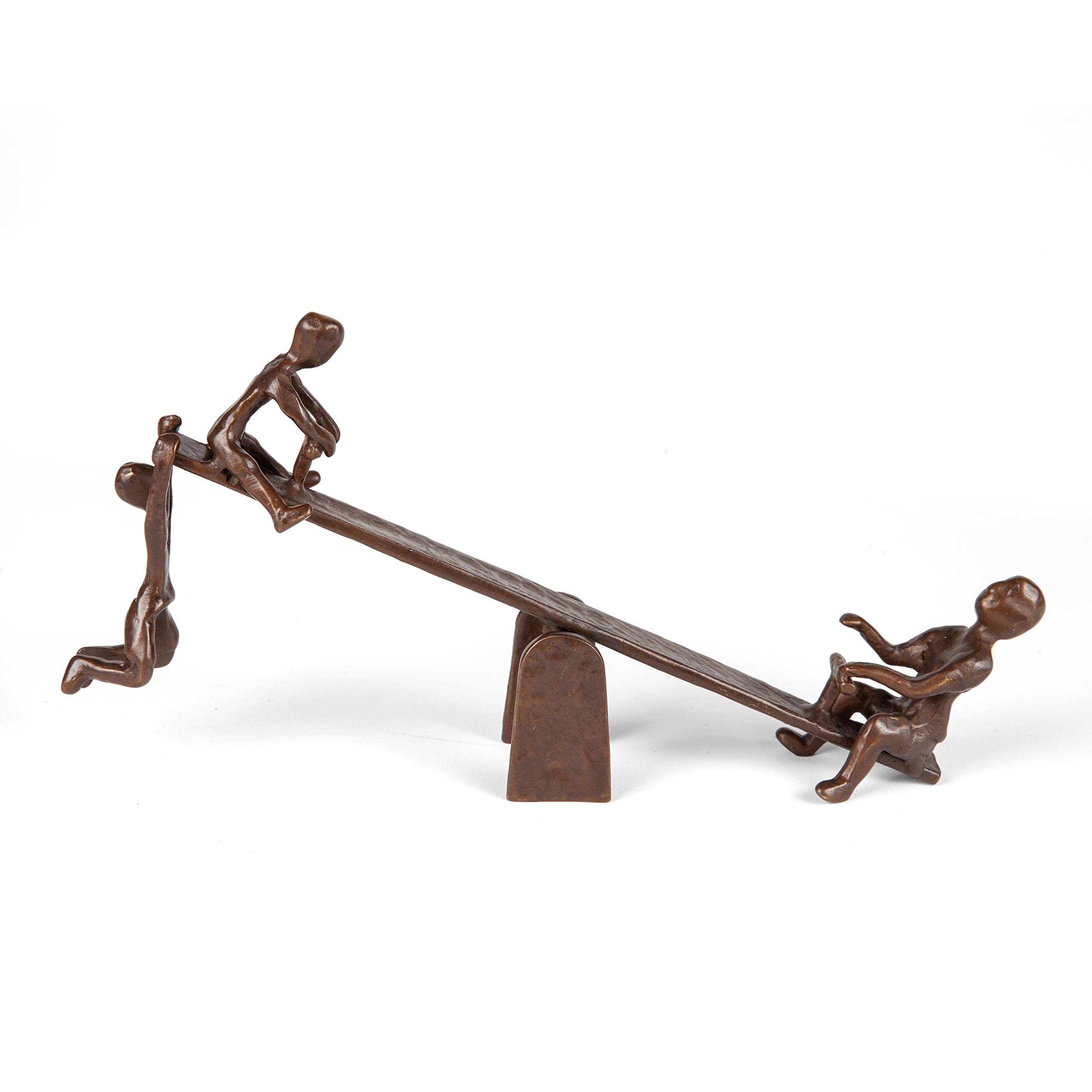 Danya B. Children Playing on See Saw Cast Bronze Sculpture | Decorative Metal Art | Children at Play Figurine - Bronze