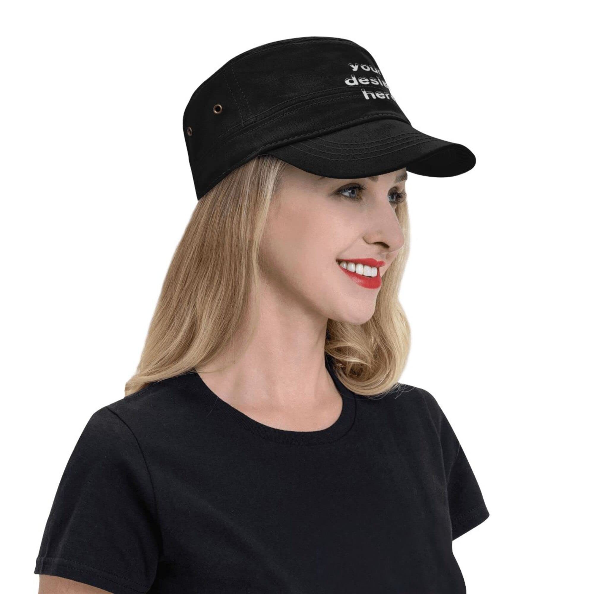 Custom Military Army Hat for Men Women,top hat Customized Flat Top Cap,Adjustable Cadet Army Hats Unisex Dad Caps Outdoor Sports Black