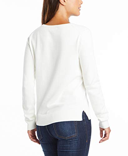 Nautica womens Effortless J-class Long Sleeve 100% Cotton V-neck Sweater, Marshmallow, Medium US
