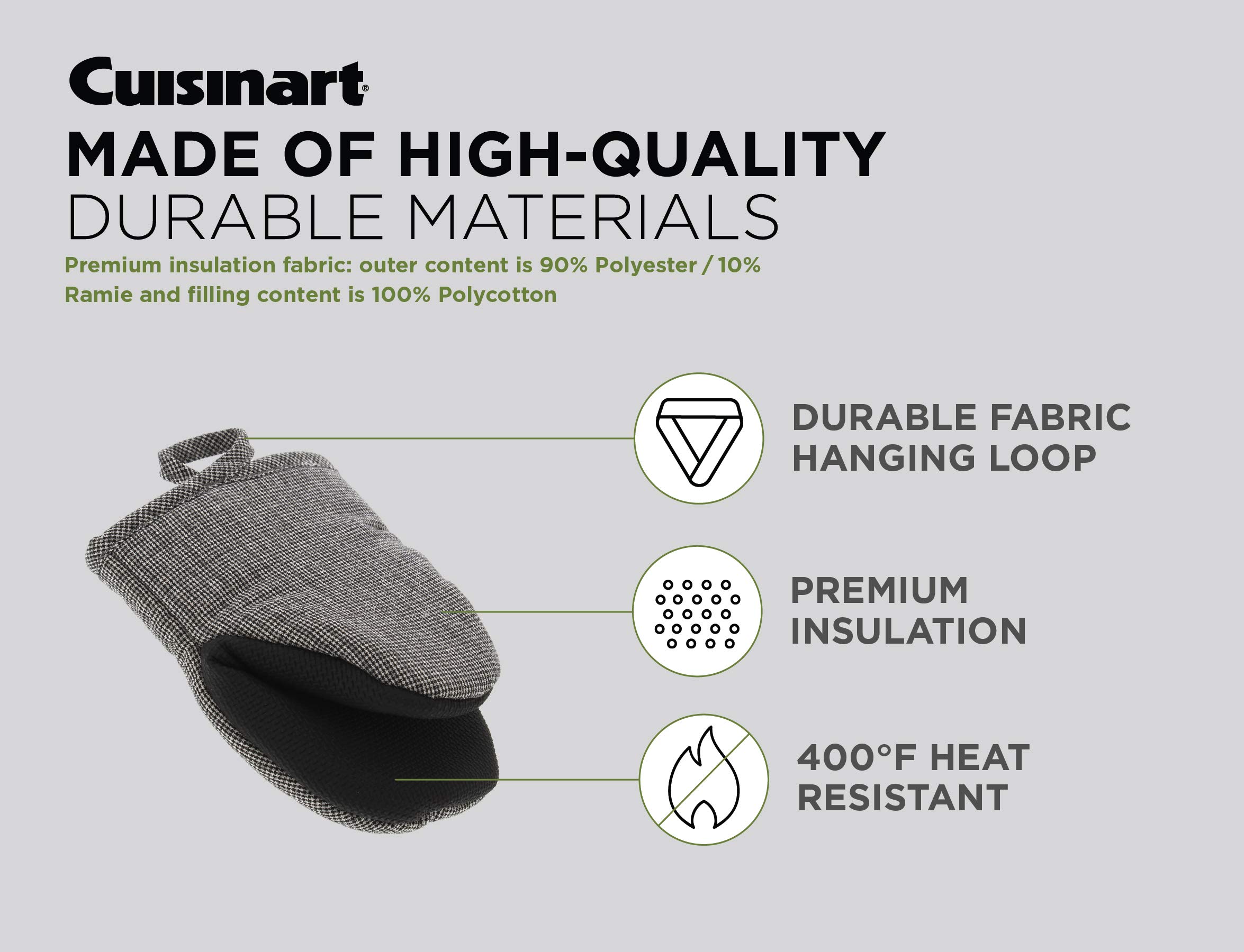 Cuisinart Farmhouse Neoprene Mini Oven Mitts, 2pk - Heat Resistant Pot Holders to Protect Hands with Non-Slip Grip and Hanging Loop - Ideal for Handling Hot Cookware - Micro Houndstooth