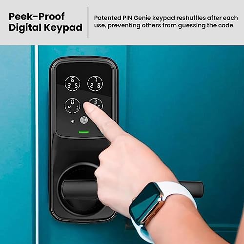 Lockly Secure Plus Latch, Bluetooth Smart Lock with Handle, Keyless Entry Door Lock, PIN GenieĀ® Keypad, 3D Biometric Fingerprint Sensor, Auto Lock - Matte Black (PGD628FMB)