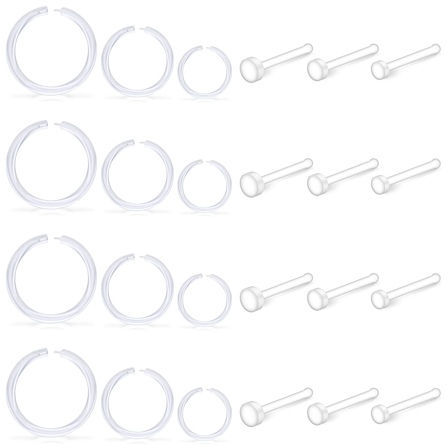Ftovosyo 18G Clear Nose Studs Plastic Clear Nose Rings for Work Sports MRI Different Sizes Nose Retainer Nostril Piercing Jewelry for Women Men