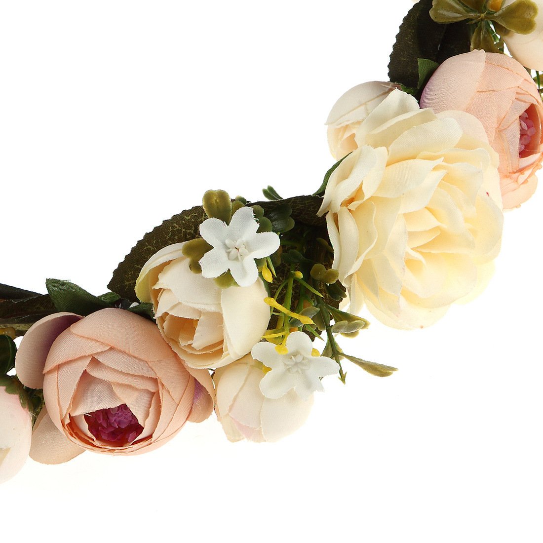 DDazzling Women Flower Headband Wreath Crown Floral Wedding Garland Wedding Festivals Photo Props (Champagne)