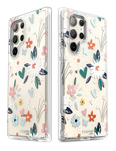 i-Blason Cosmo Series for Samsung Galaxy S23 Ultra Case 6.8" (2023 Release), [Fingerprint ID Compatible] Slim Full-Body Stylish Protective Case with Built-in Screen Protector (Flower Paint)