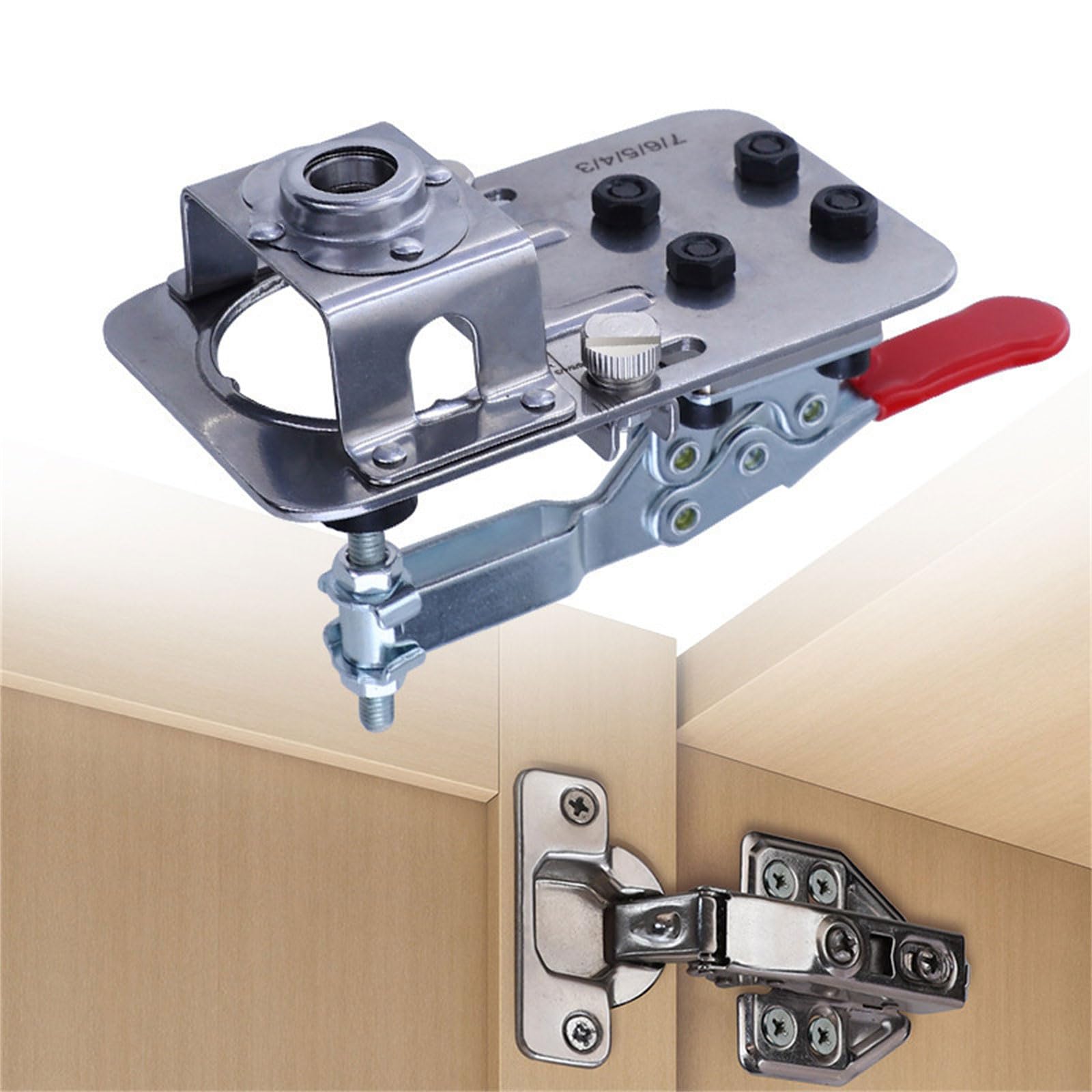 Concealed Hinge Jig with Clamp Drilling Guide Hole Locator Kits Hinge Punching Tool for Cabinet Door Hinges Inset Stainless Steel Opening Locator