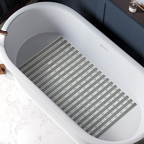 ROMROL Bathtub mat Shower mat Nonslip,Anti-Slip Bath mat for Bathtub Shower mats for Inside Shower, Bath mats for Bathroom Nonslip with Drain Hole and Suction Cups(Grey, 27.2 X 15.4 Inch)