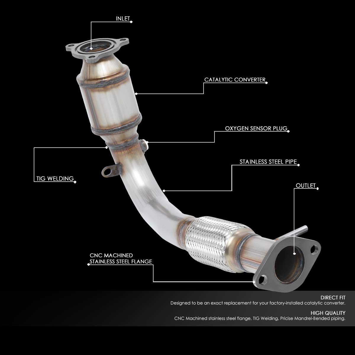 DNA MOTORING Factory Style Catalytic Converter Flex Exhaust Pipe Compatible with 10-14 Equinox / 12-15 Captiva Sport / 10-14 Terrain, 2.4, OEM-CONV-029