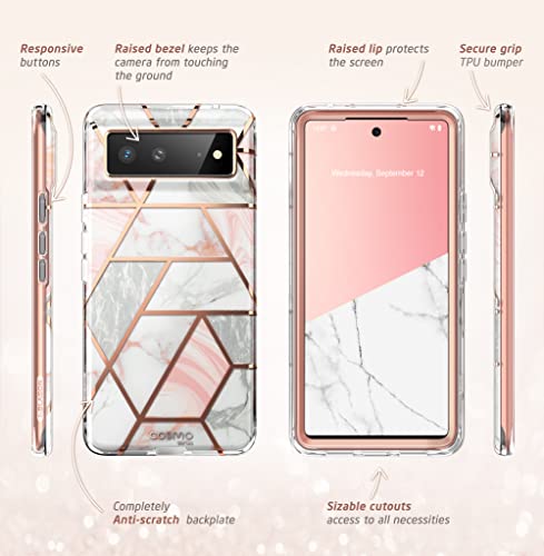i-Blason Cosmo Series Case for Google Pixel 6 (2021), Slim Full-Body Stylish Protective Case Without Built-in Screen Protector (Marble) Pink