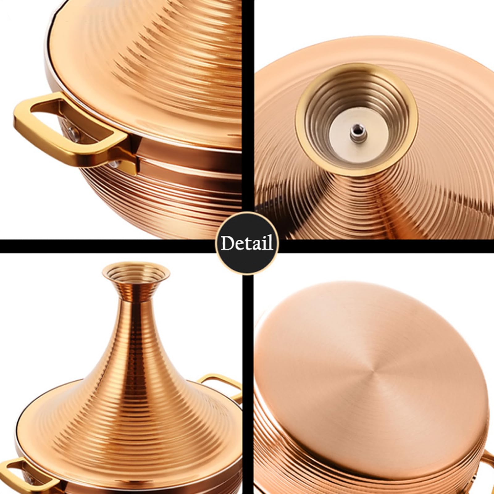Hgjgwqh Moroccan Tagine Cooking Pot, 304 Stainless Steel Non Stick Tagine Pot with Cone-Shaped Closed Lid Large Moroccan Cooker Handmade Stovetop Pot,Gold,27cm