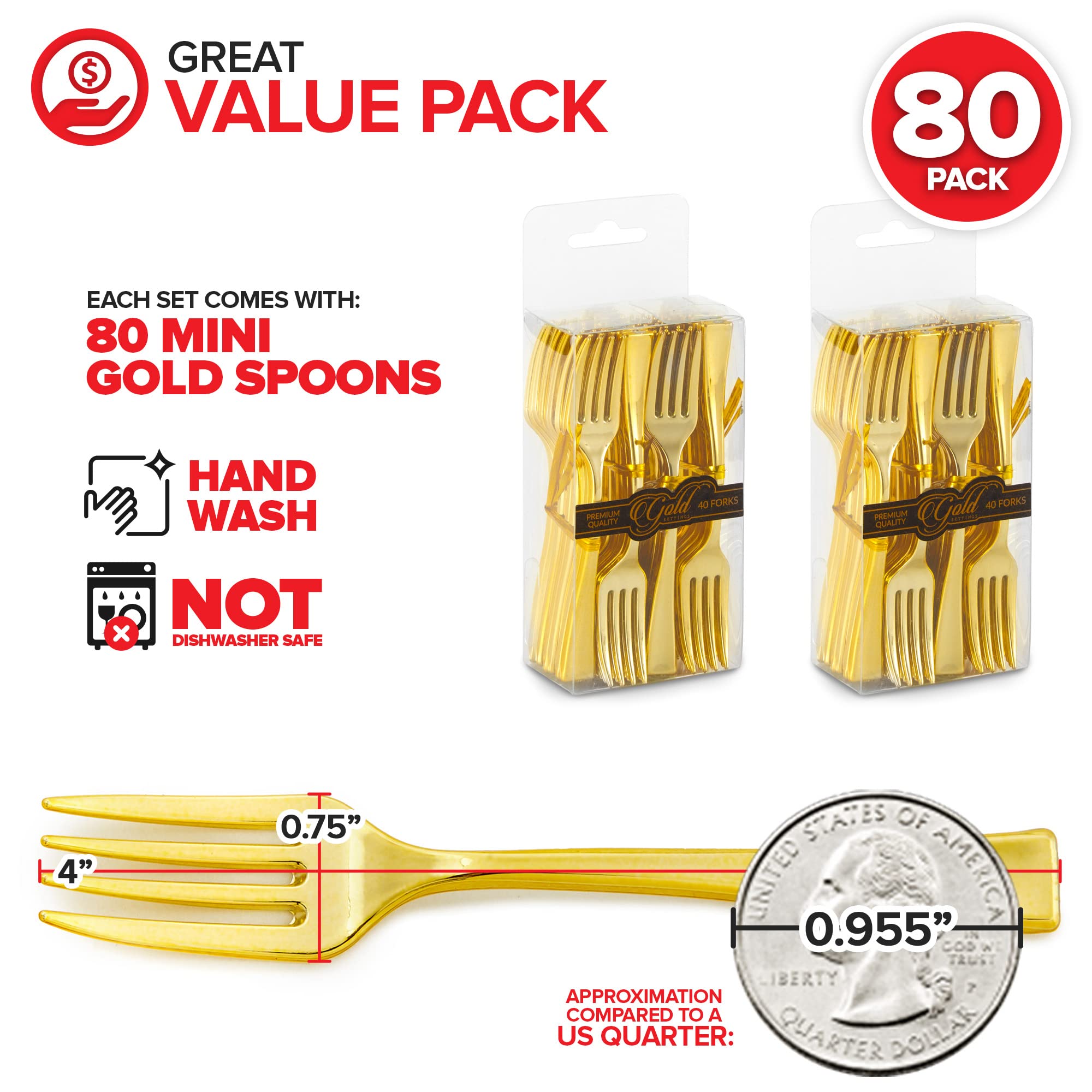 Gold Mini Forks 4 Inch (80-Count) Disposable Plastic Appetizer Fork for Cocktail Hour, Dessert Cups, Small Food Samples, Tiny Appetizers, Charcuterie Board, Wedding Reception
