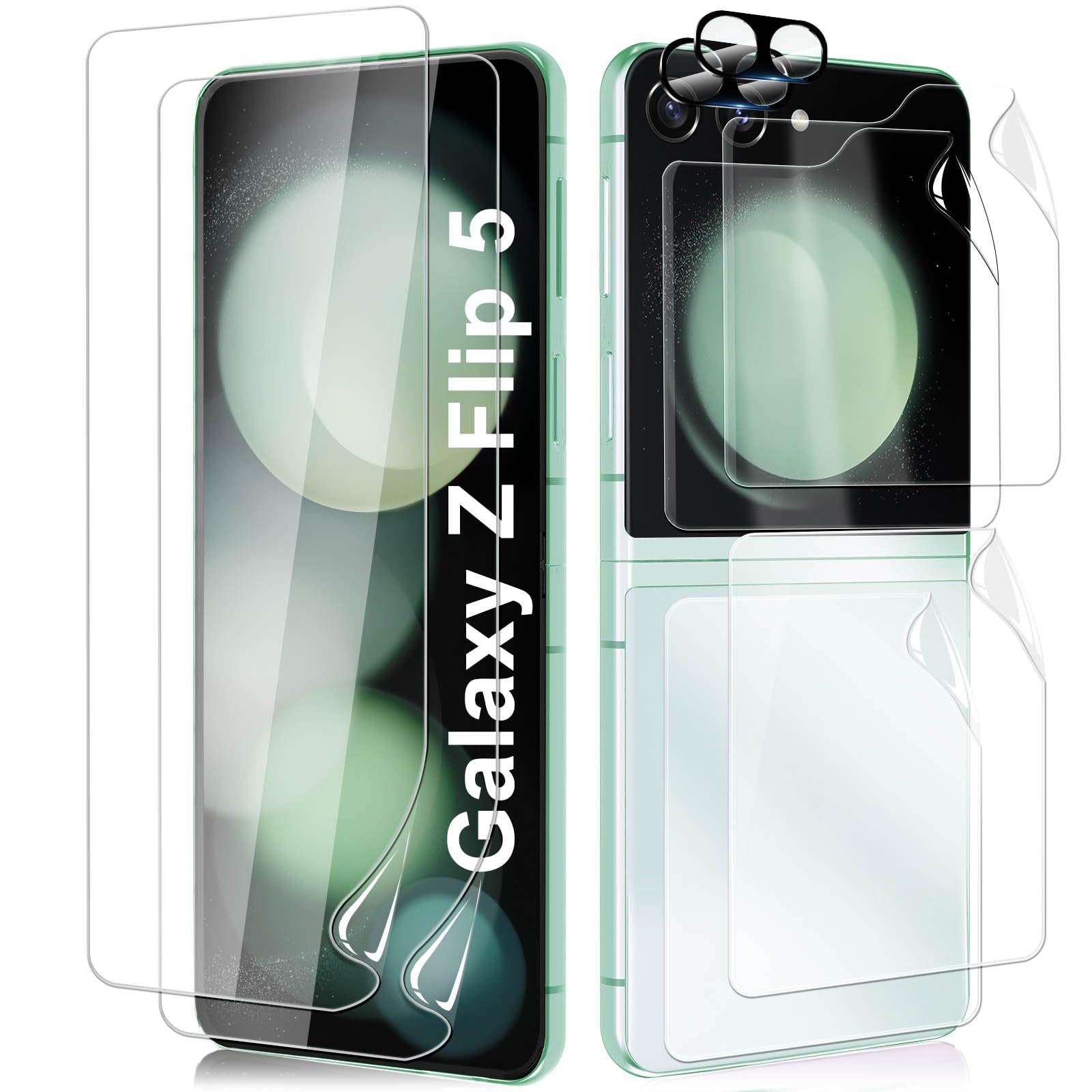 CWQZGUF [2Set 10PCS] Galaxy Z Flip 5 Screen Protector, Front TPU Screen Protector + Full Back Cover Film + Camera Lens Protector, High Clarity, Anti-Shatter, Bubble Free for Samsung Galaxy Z Flip 5 5G