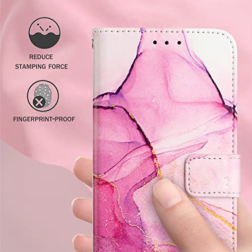 FTRONGRT Case for Tecno Spark Go 2021, with Mobile Phone Holder, Fall-Proof, Suitable for Tecno Spark Go 2021 Folding Mobile Phone Leather Protective Shell.Pink Purple Gold