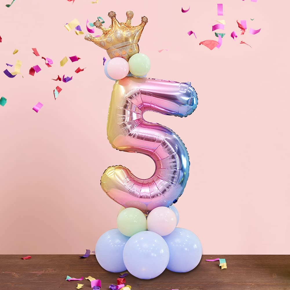 DUILE 32"Large Size Rainbow Number 1 Balloon Set Children's Birthday Party Aluminum Foil Balloon Set (5)