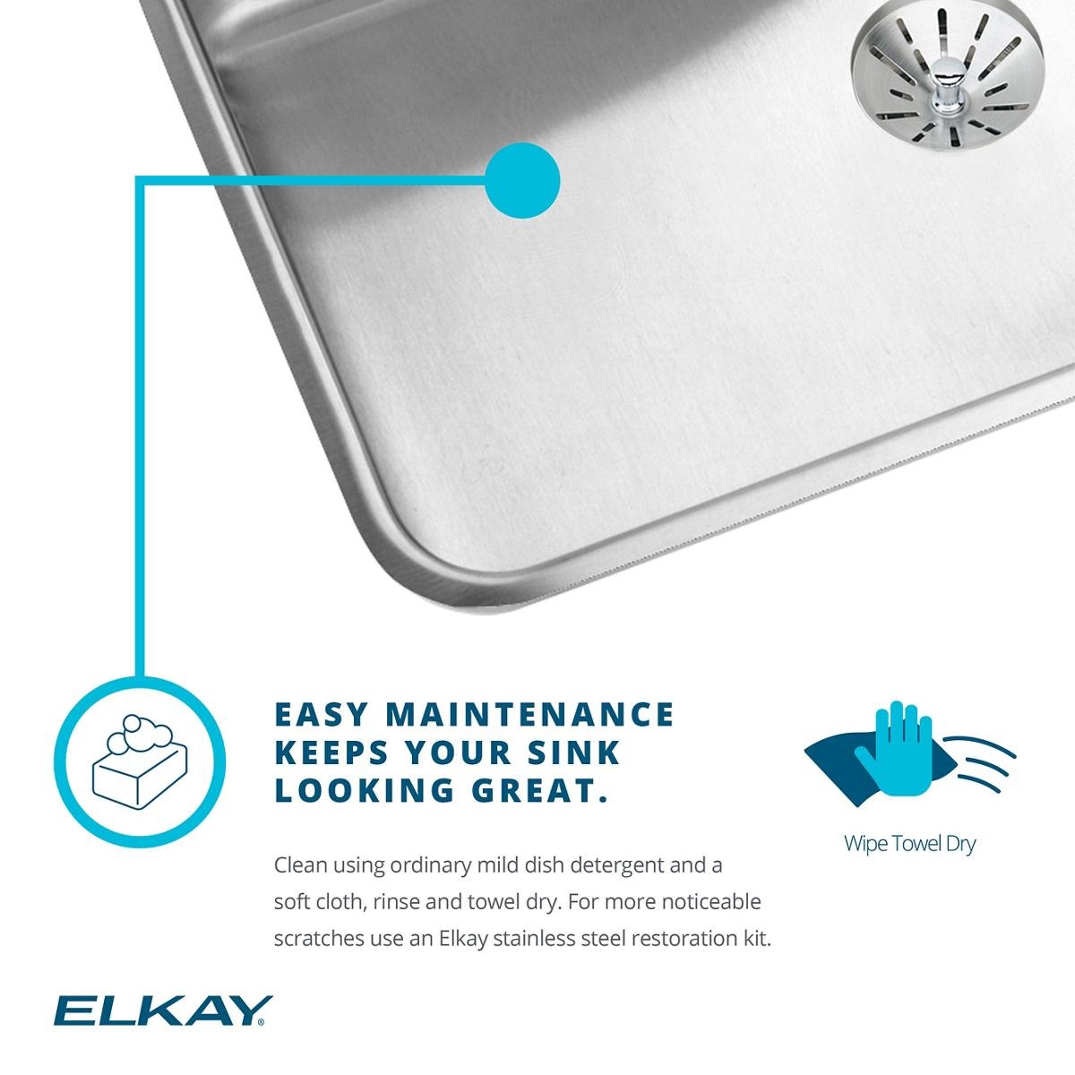 Elkay LRADQ151765PD2 Lustertone Classic Single Bowl Drop-in Stainless Steel ADA Sink with Perfect Drain