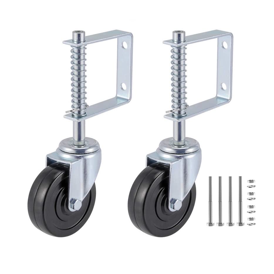 Spring Loaded Gate Caster 4â, Heavy Duty Gate Caster Wheel with Spring Loaded,Universal Mount Pate, 250-500 lbs Load Capacity, 4 Inches Rubber Wheel(Two PCS))