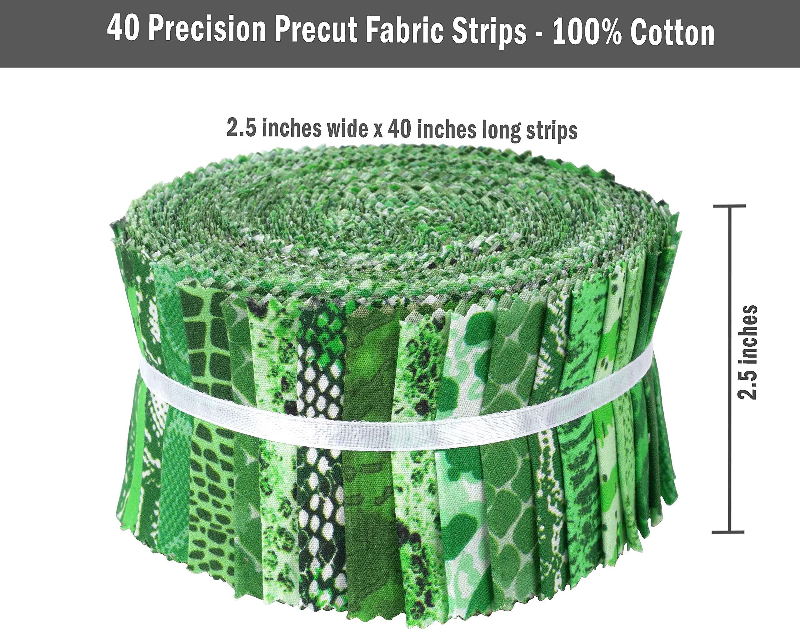 Soimoi 40Pcs Tie Dye Print Cotton Precut Fabrics for Quilting Craft Strips 2.5x42inches Jelly Roll - Green