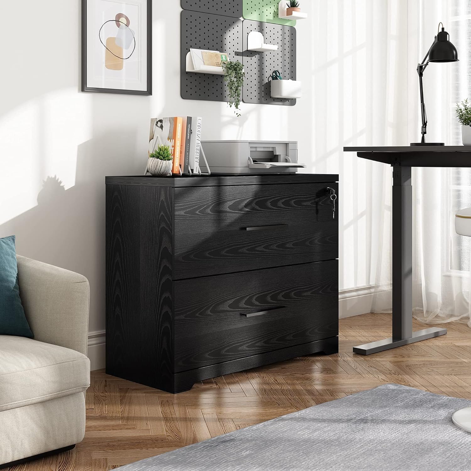 DEVAISE 2 Drawer Wood Lateral File Cabinet with Anti-tilt Mechanism, Storage Filing Cabinet for Home Office, Walnut