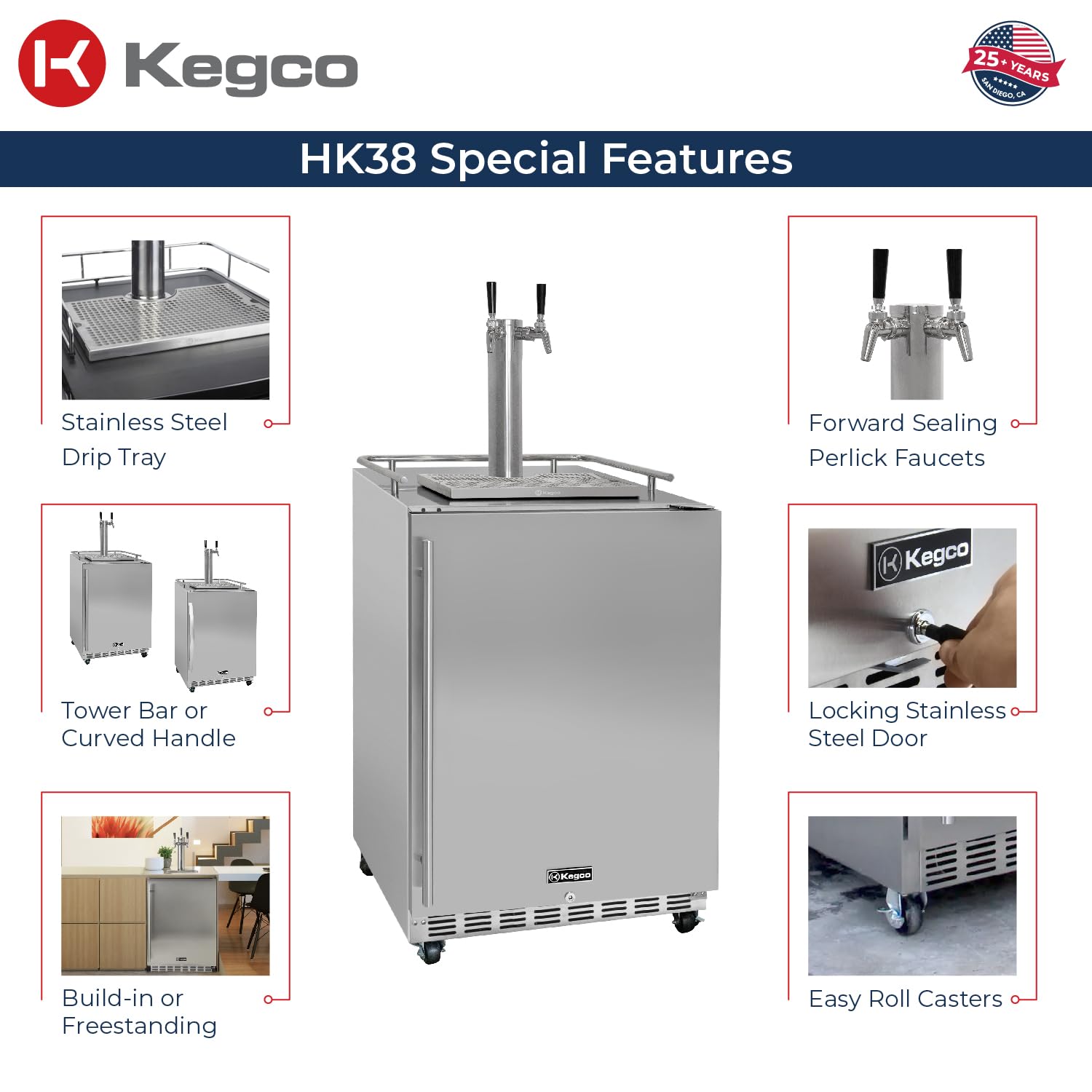 Kegco Kegerator 24" Wide Dual Tap Stainless Steel Commercial Beer Dispenser HK38SSC-2