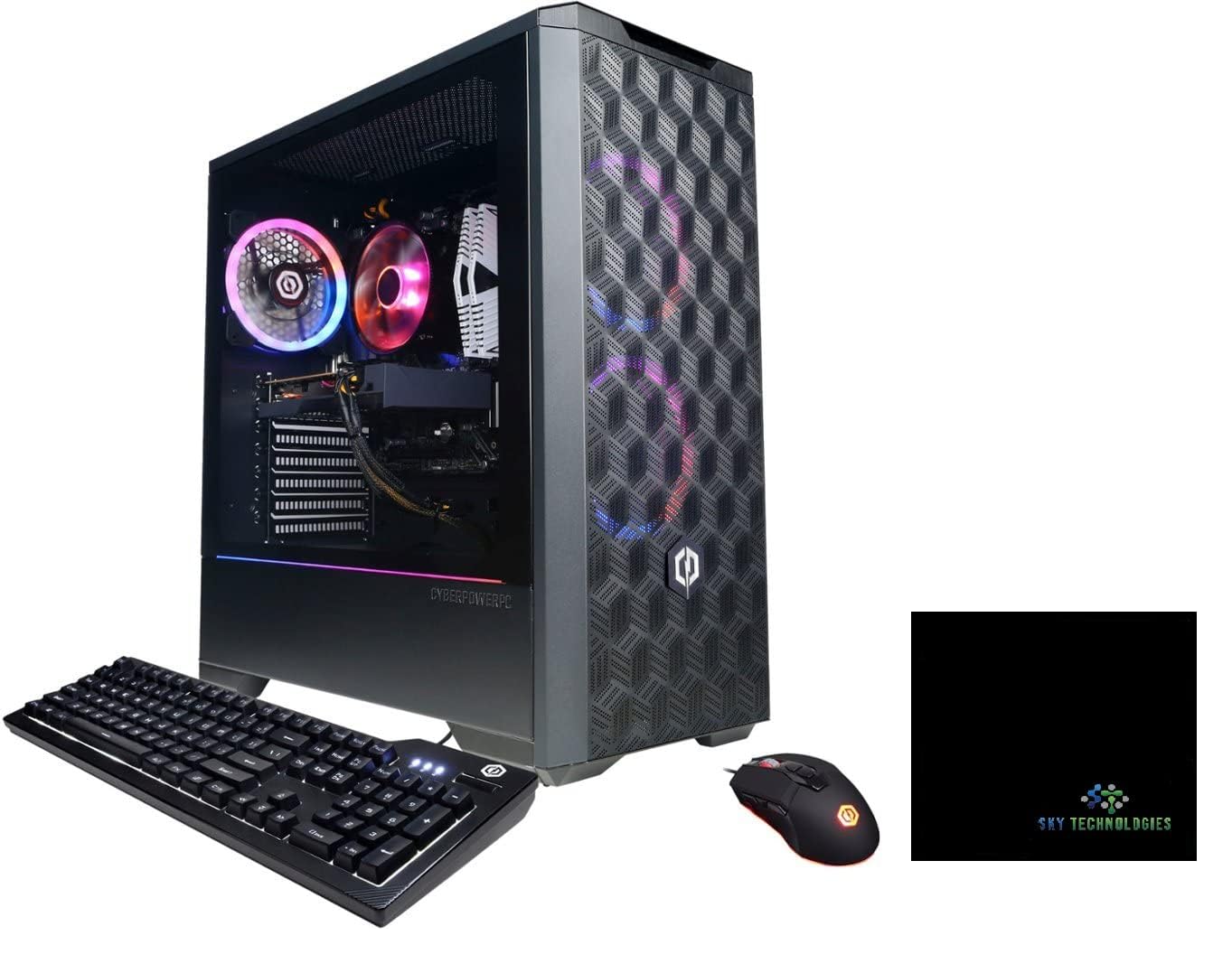 Cyber_PowerPC Gamer Master Gaming Desktop - AMD Ryzen 7 5700, NVIDIA GeForce RTX 3060 Ti, 16GB RAM, 1TB SSD, RGB Lighting, Sky Technologies Computing Bundle with Microfiber Cleaning Cloth