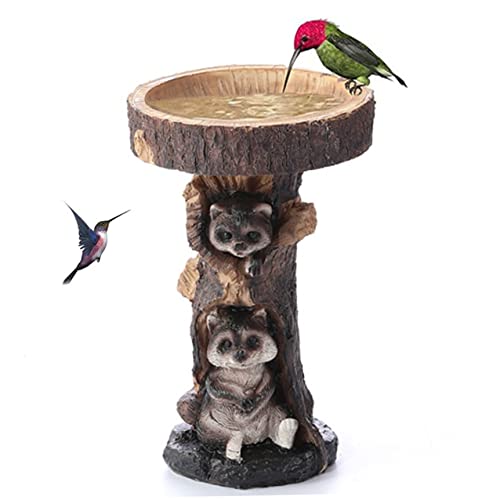 Naisicore Birdbath, 21cm/8.3inch Resin Raccoon Woode Stake Bird Feeder Statues, Standing Animal Bird Bath Tray, Garden Landscape Decorative Ornament for Patio Yard Lawn Decoration