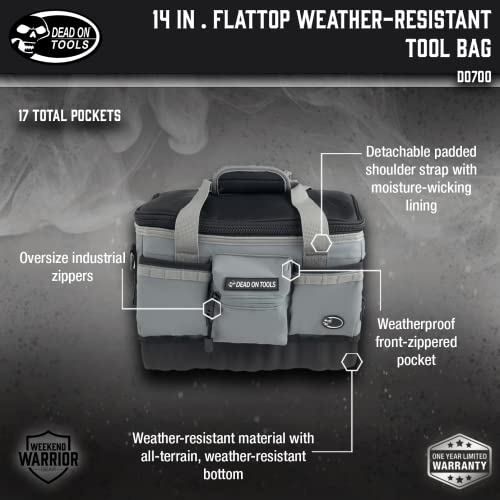 Dead On Tools 14 in. FlatTop Weather Resistant Tool Bag, Gray, One Size