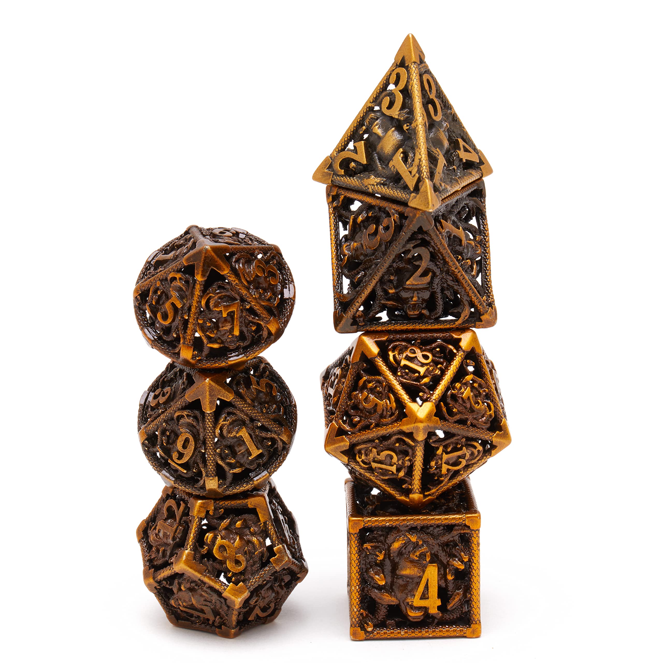 YZDHERO Hollow Metal DND Dice Set Polyhedral D&D Dice 7pcs for Call of Cthulhu, Dungeons and Dragons RPG MTG Table Games Pathfinder Shadowrun (Silver)