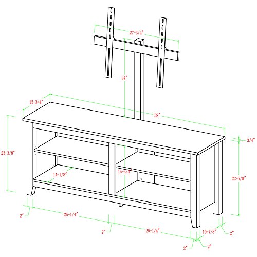 Walker Edison Wren Classic 4 Cubby TV Stand for TVs up to 65 Inches with Mount, 58 Inch, Black